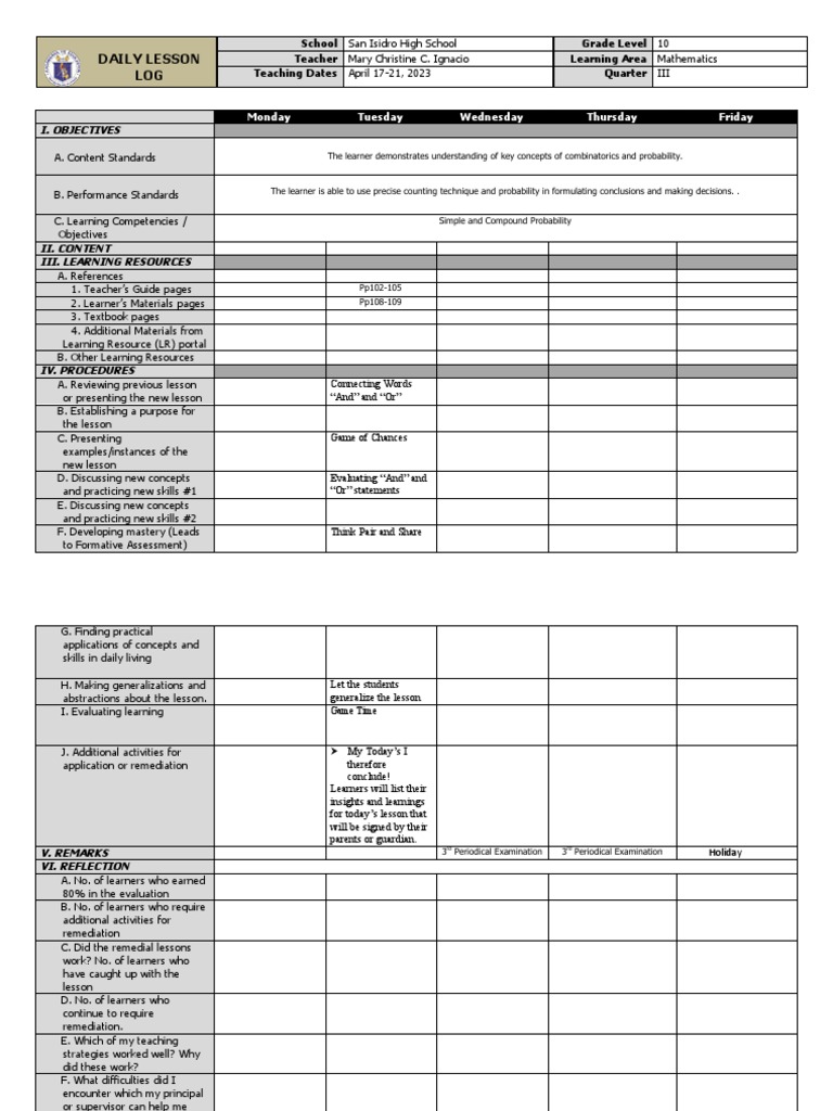 Math 10 DLL Week 10 Overview | PDF | Learning | Teachers