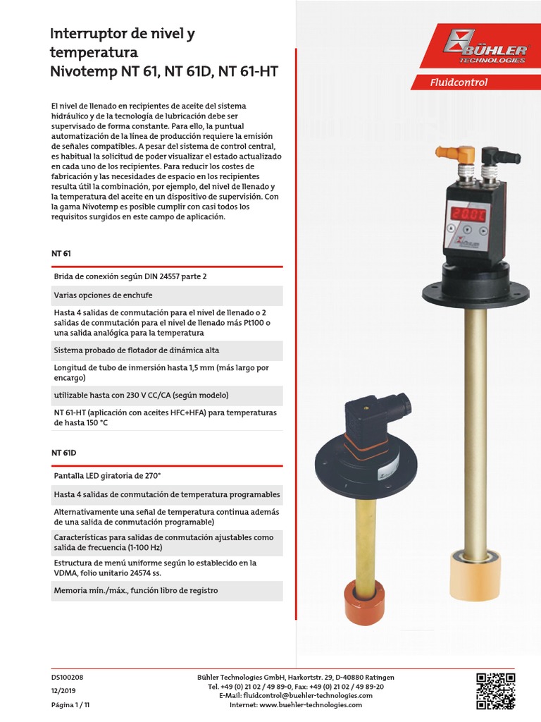 Interruptores Nivotemp: Nivel y Temperatura | PDF | Tolerancia de ...