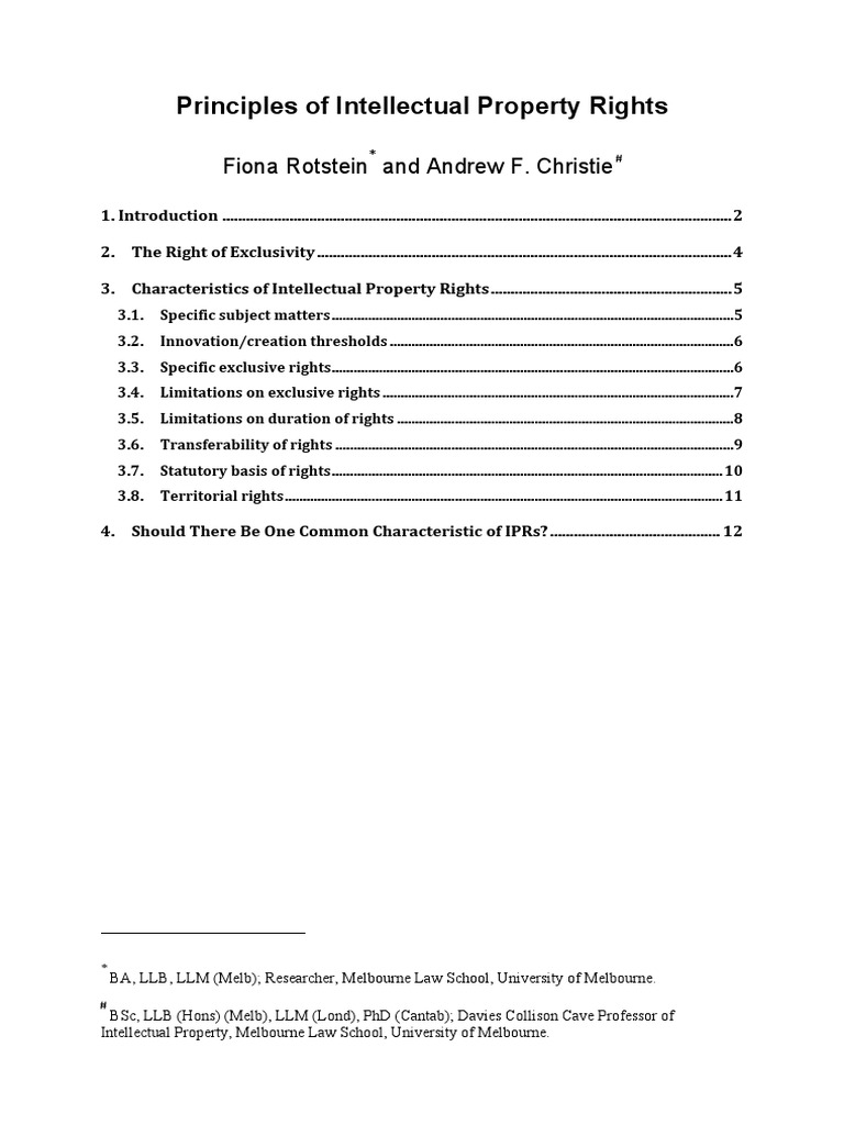 Principles of Intellectual Property Rights: Fiona Rotstein and Andrew F ...