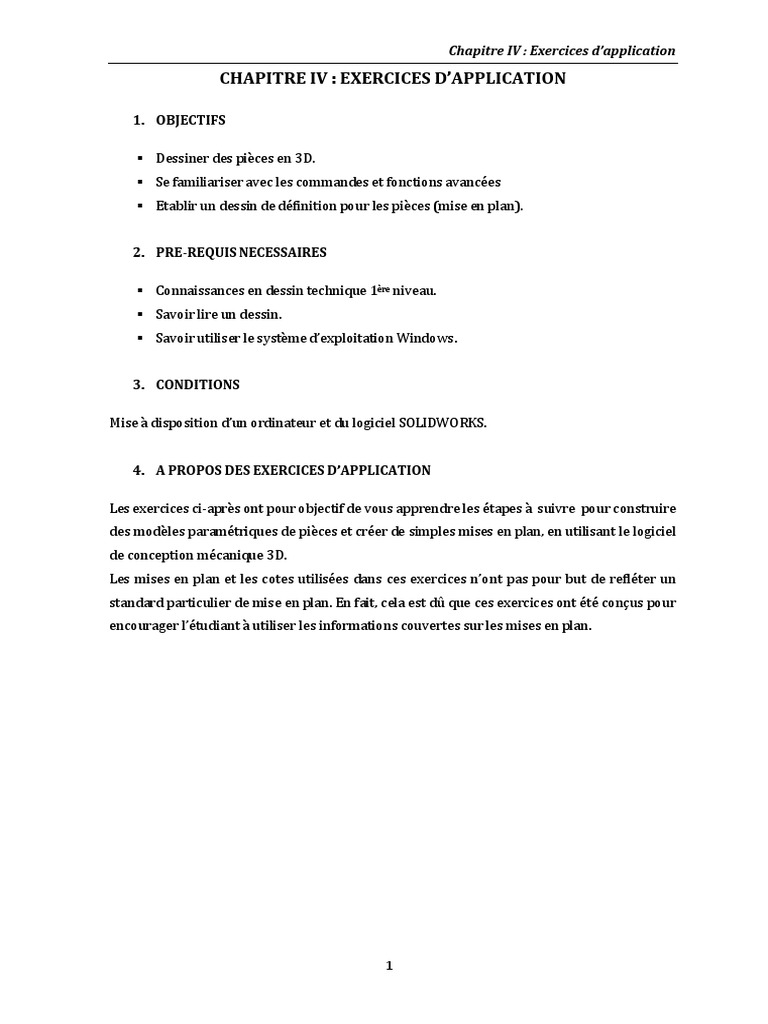 6 - CHAPITRE IV EXERCICES D'APPLICATION Logiciel SOLIDWORKS | PDF