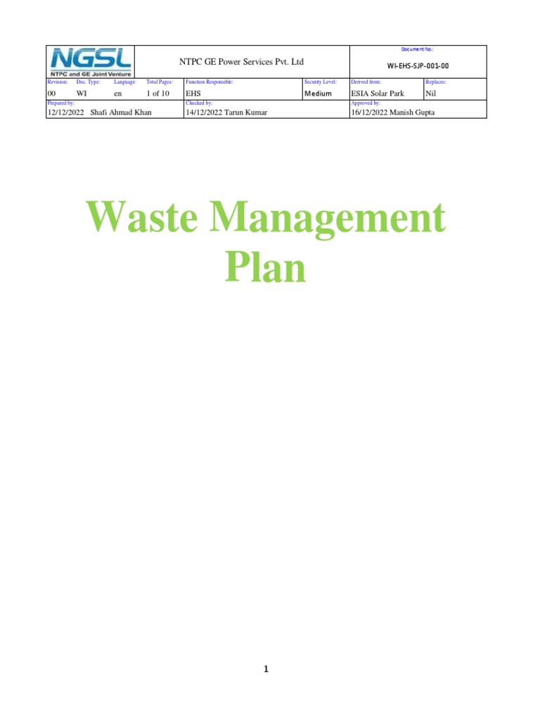 Waste Management Plan: NTPC GE Power Services Pvt. LTD | PDF | Waste ...