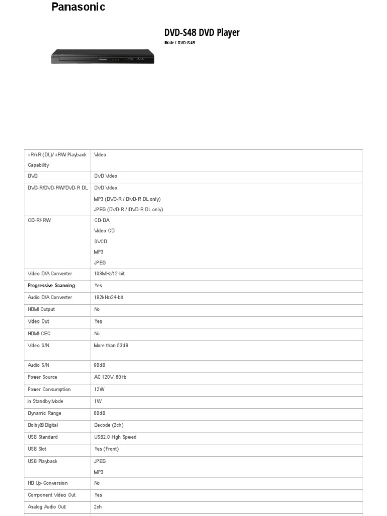 Panasonic DVD-S48 - DVD-S48 DVD Player | PDF