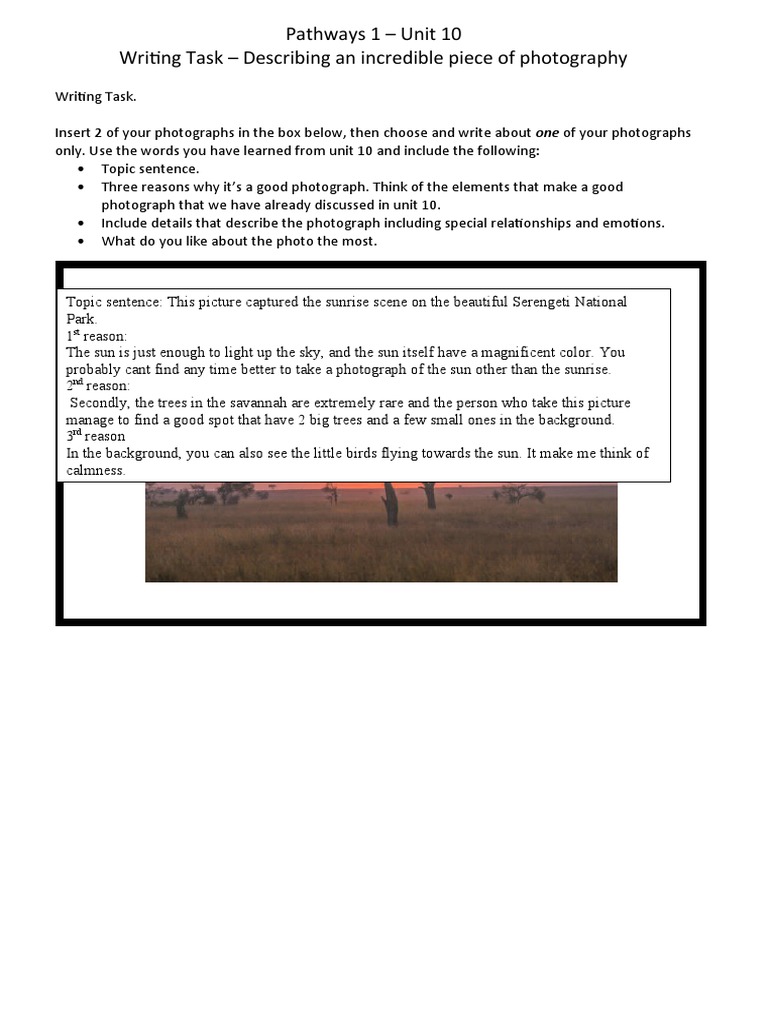 Pathways 1 - Unit 10 Writing Task (EXAMPLE ONLY) | PDF