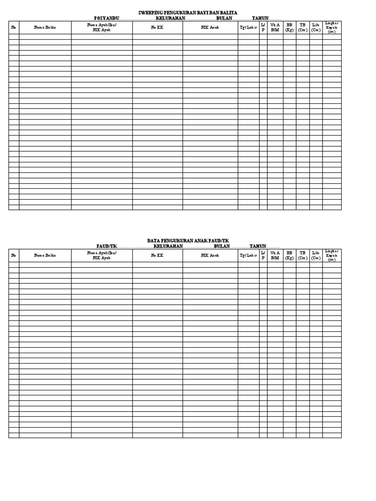 Sweeping Pengukuran Bayi Dan Balita | PDF