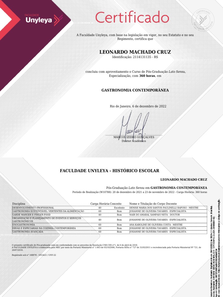 Certificado - Leonardo - Machado - Cruz Pos Graduado | PDF | Pós-graduação