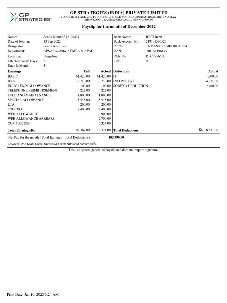 Payslip Dec 2022 | PDF