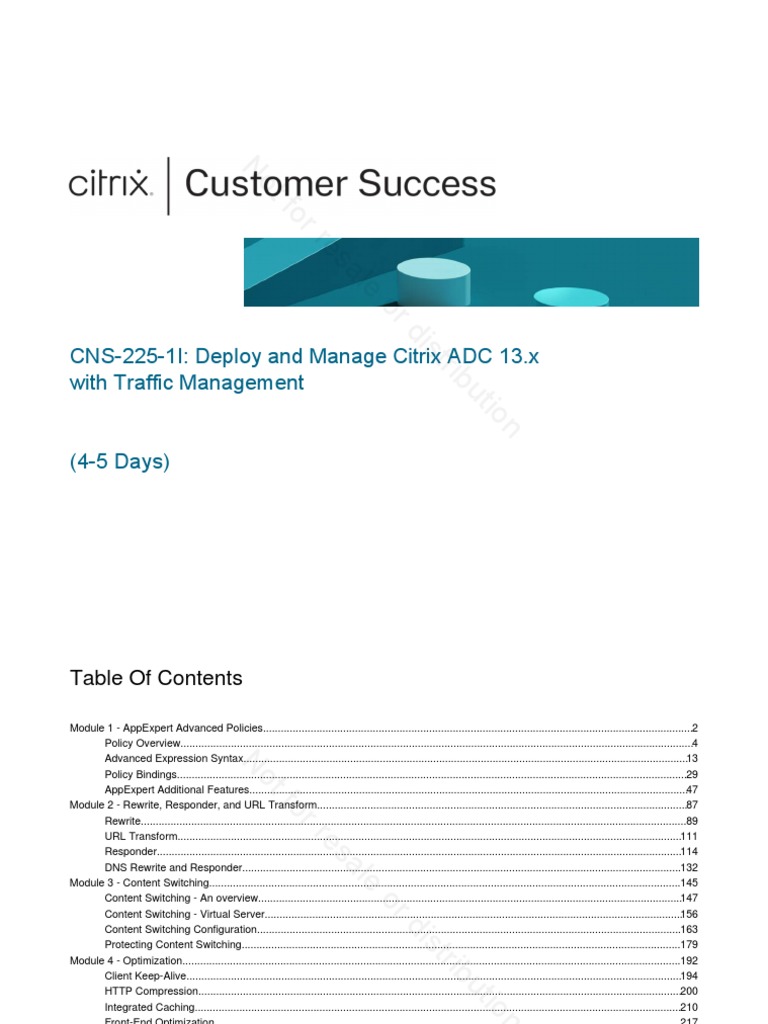 Not For Resale or Distribution: CNS-225-1I: Deploy and Manage Citrix ADC 13.x With Traffic ...