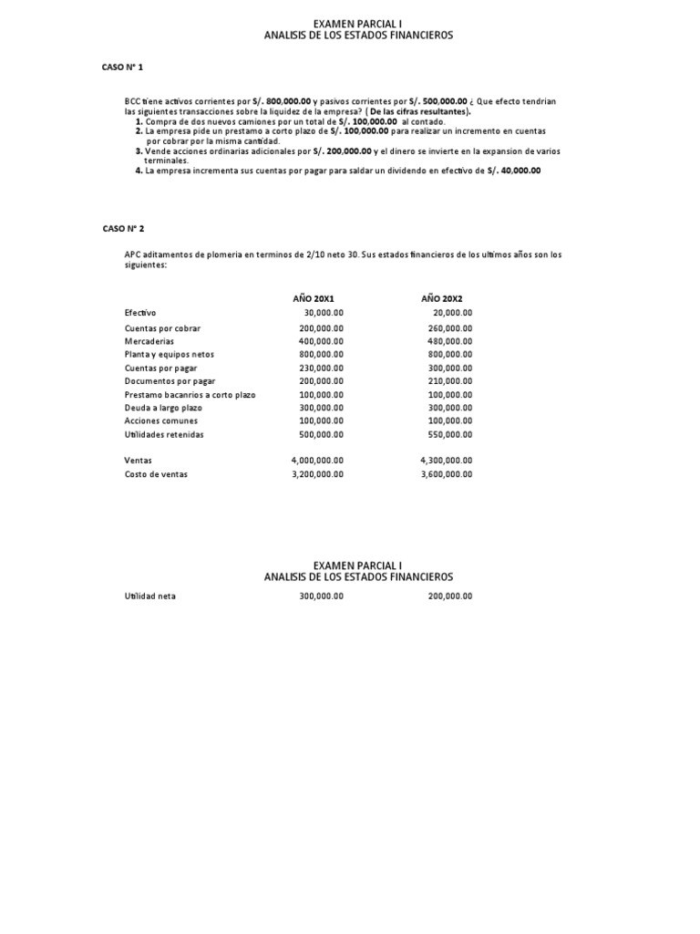 Examen I de Análisis de Estados Financieros | PDF | Economía Financiera | Contabilidad financiera