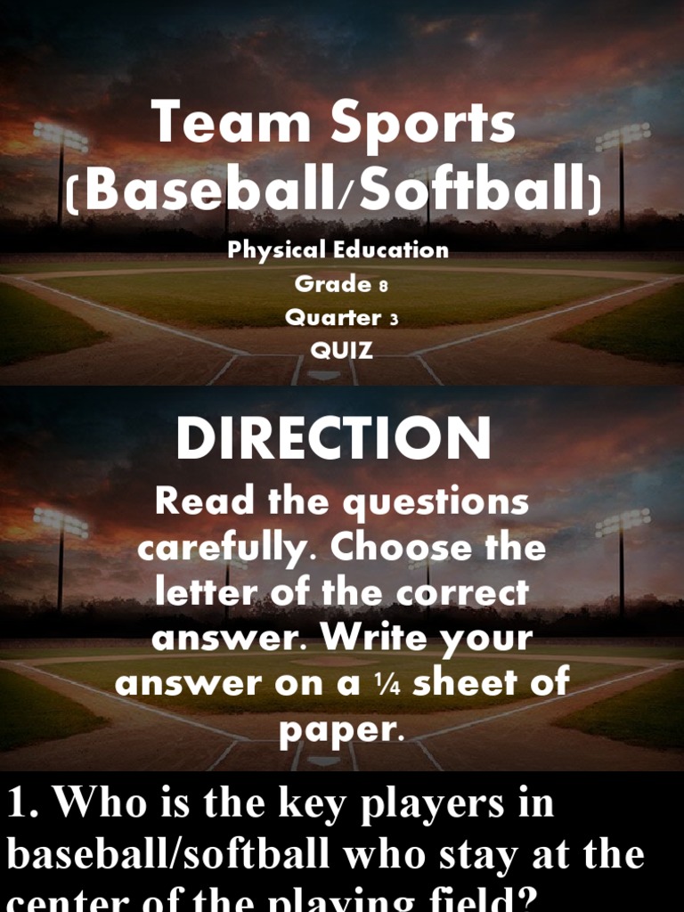 Grade 8 Baseball/Softball Quiz | PDF