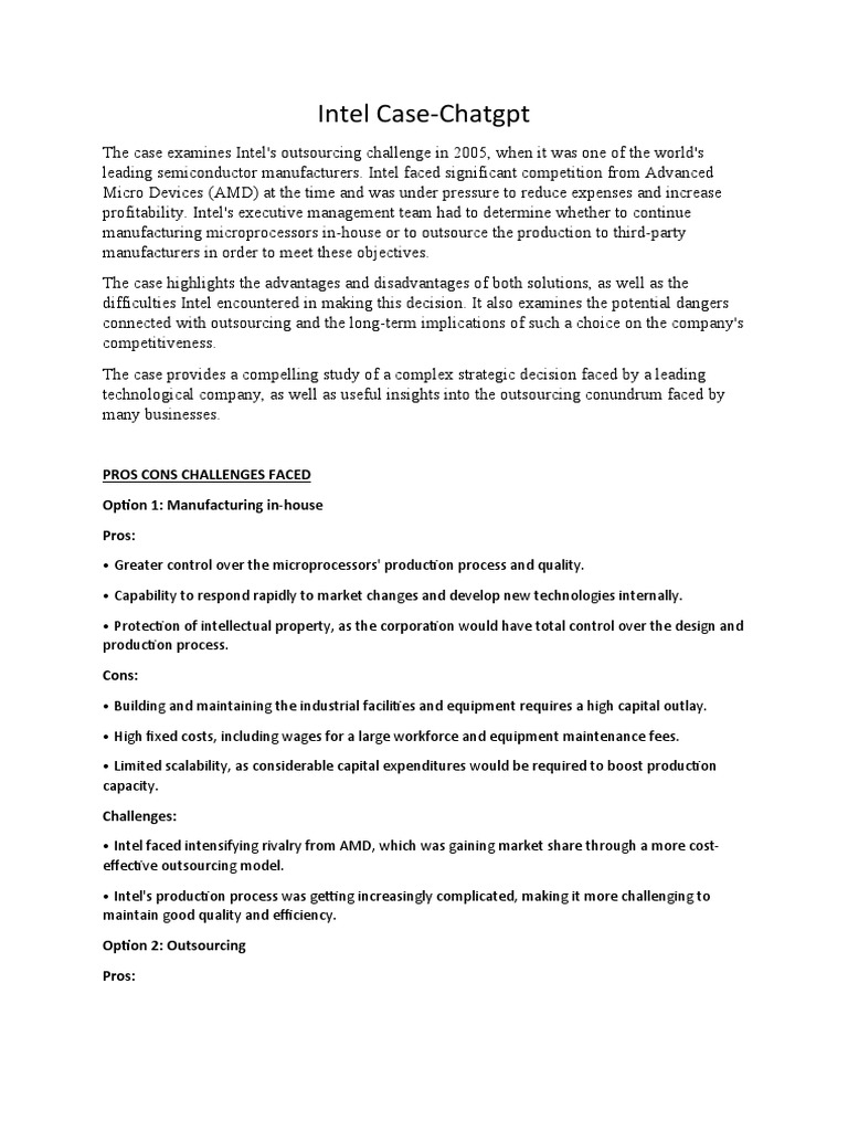 Intel Case - Chatgpt | PDF | Outsourcing | Strategic Management