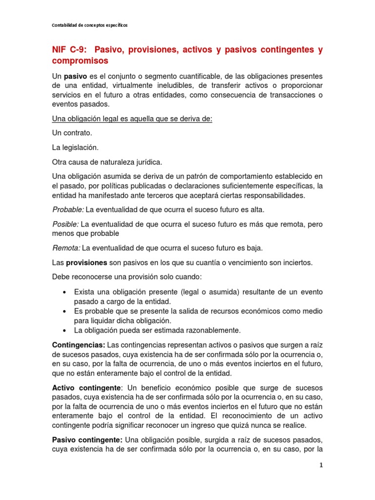 NIF C-9: Pasivo, Provisiones, Activos y Pasivos Contingentes y ...