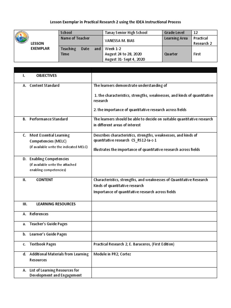 Lesson-Exemplar-week1-2-PR 2 | PDF | Learning | Quantitative Research