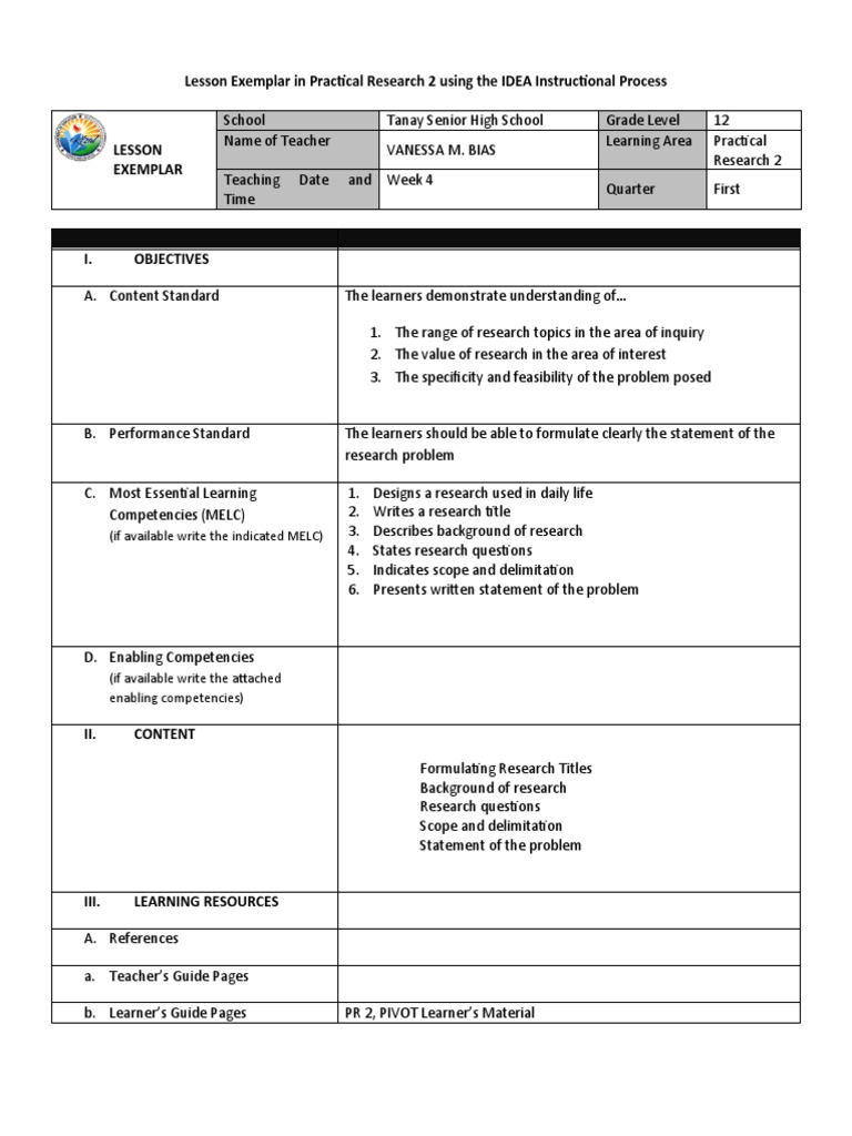 Lesson-Exemplar-week4-PR 2 | PDF