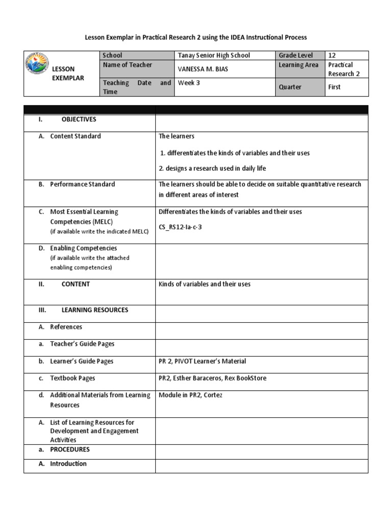 Lesson-Exemplar-week3-PR 2 | PDF | Level Of Measurement | Teachers