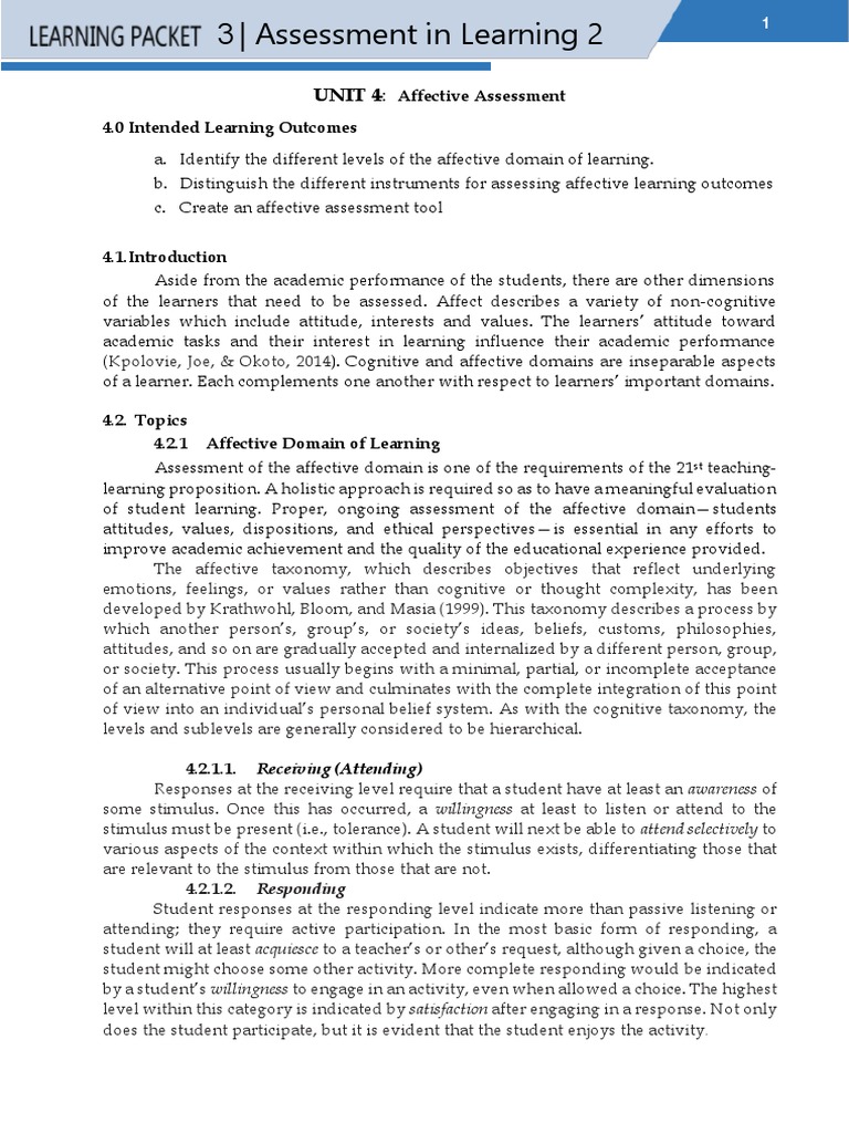 Assessing the Affective Domain: Tools and Techniques for Evaluating Students' Attitudes, Values ...
