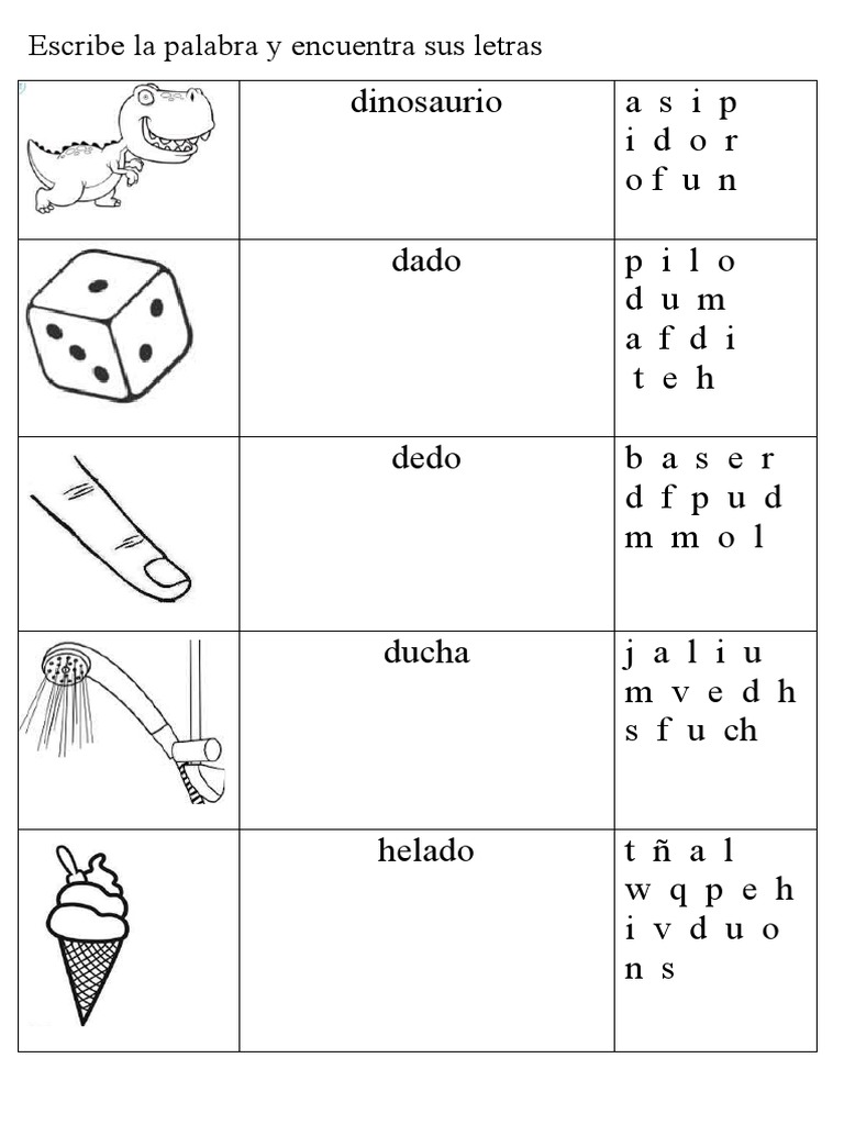 1 Ficha 1 Letra D (Escribe La Palabra y Encuentra Sus Letras) | PDF