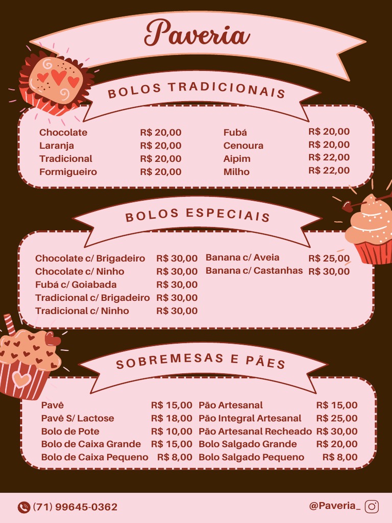 Cardápio Doceria E Confeitaria Marrom E Rosa Pdf