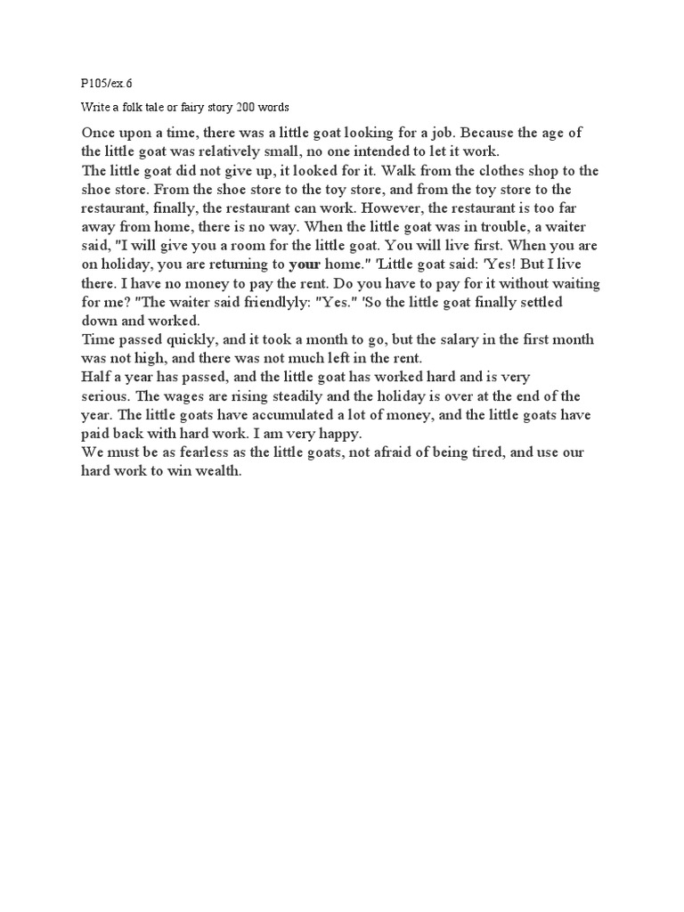 P105/ex.6 Write A Folk Tale or Fairy Story 200 Words | PDF