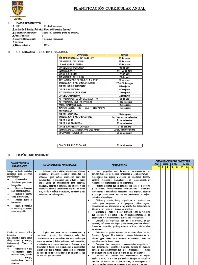 PLANIFICACION CURRICULAR 2° GRADO - CIENCIA Y TECNOLOGÍA | PDF ...