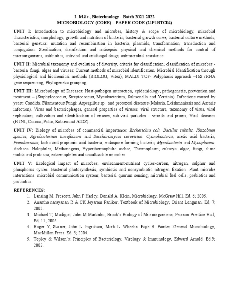 Updated I MSC Microbiology Syllabus | PDF | Self-Improvement | Wellness
