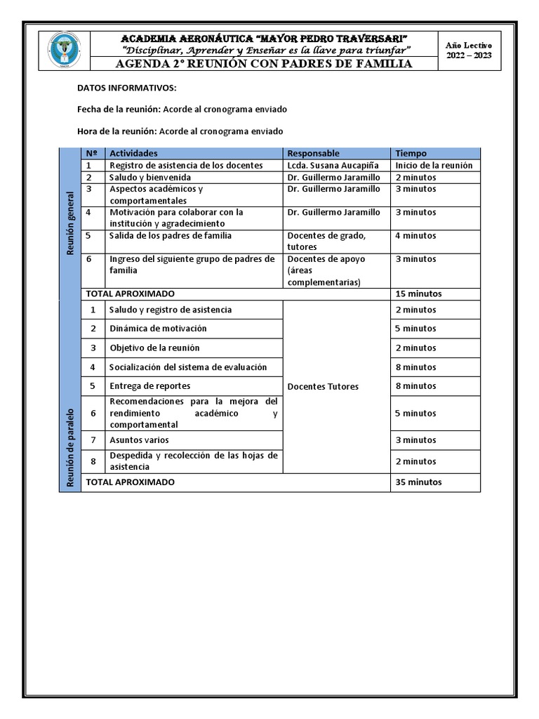 Reunión informativa con padres de familia sobre el rendimiento ...