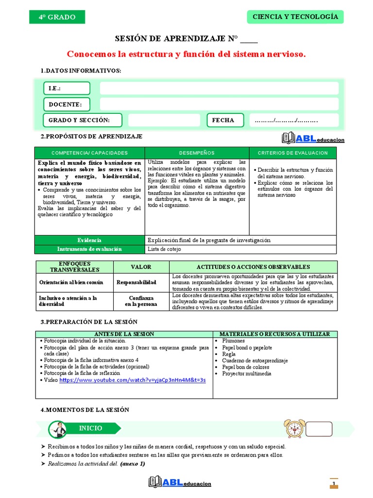 DIA 3-4to GRADO - SESION EXPLICA | PDF | Cerebro | Aprendizaje