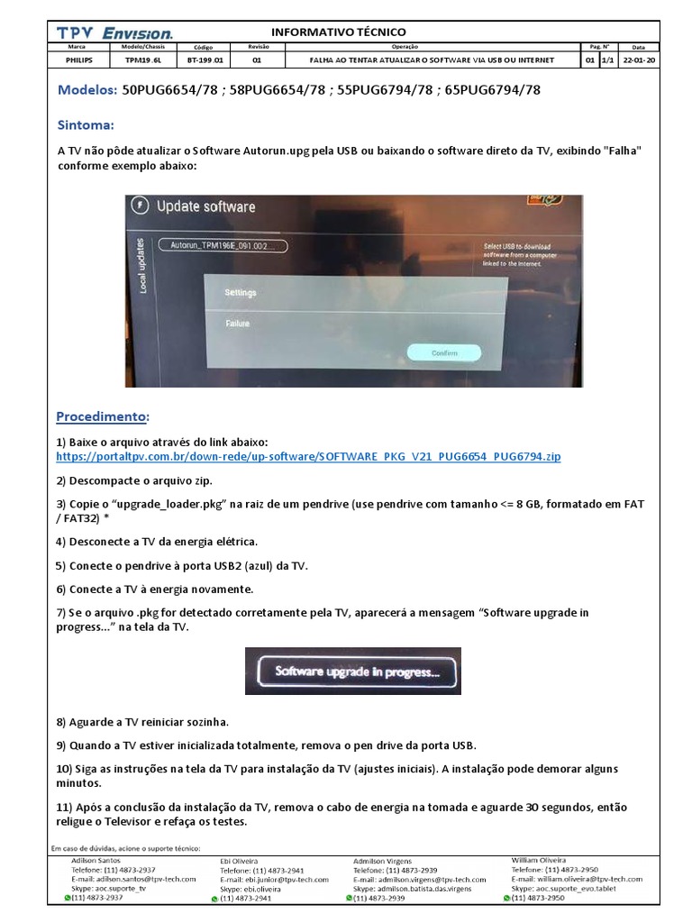 BT-199.01 - Falha Ao Tentar Atualizar o Software Via Usb Ou Internet | PDF