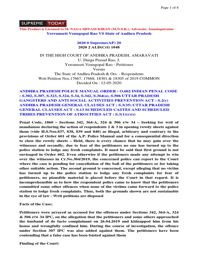 Yerramseti Venugopal Rao VS State of Andhra Pradesh | PDF