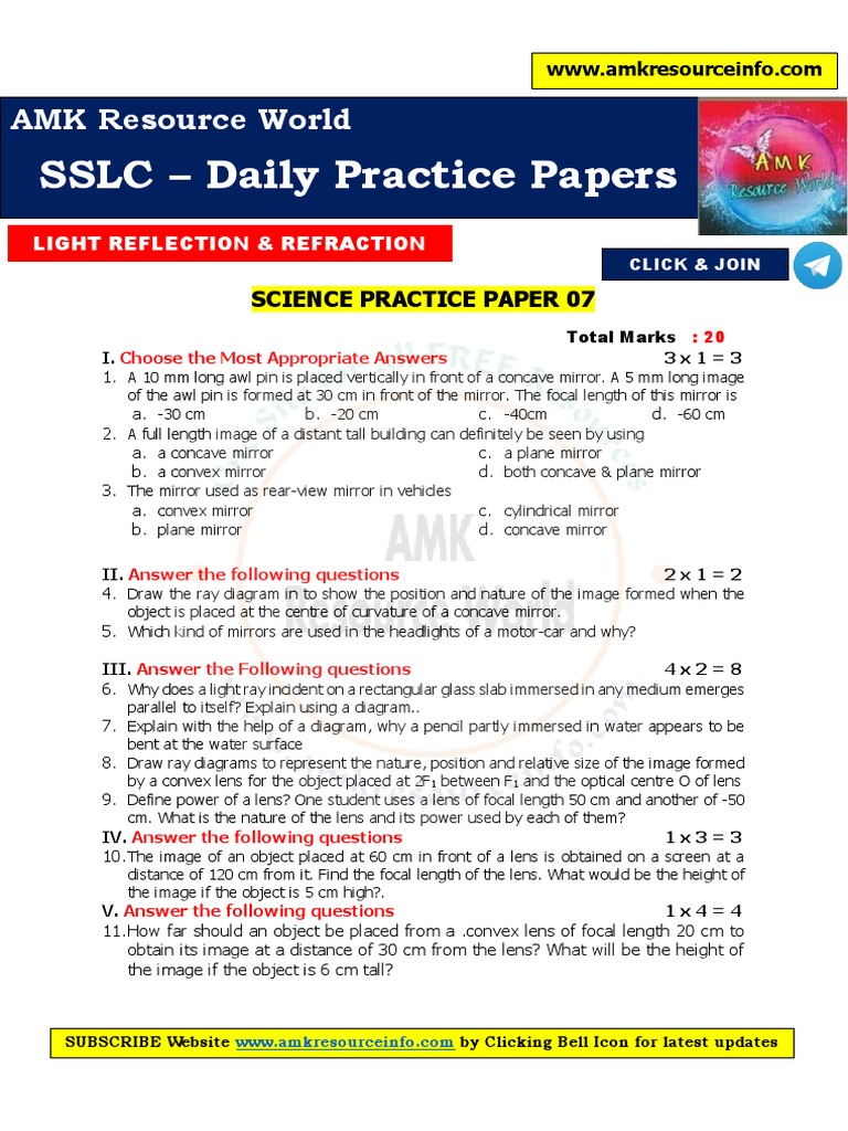 Science-7-Daily-Practice-paper | PDF | Mirror | Glass Applications