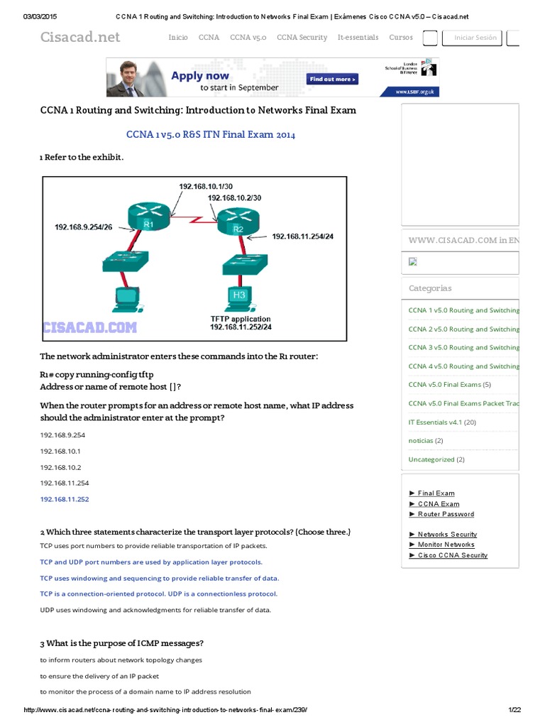 CCNA 1 Routing and Switching - Introduction To Networks Final Exam ...