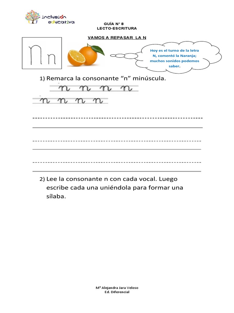 Actividades para repasar la letra N | PDF | Artes del Lenguaje y ...