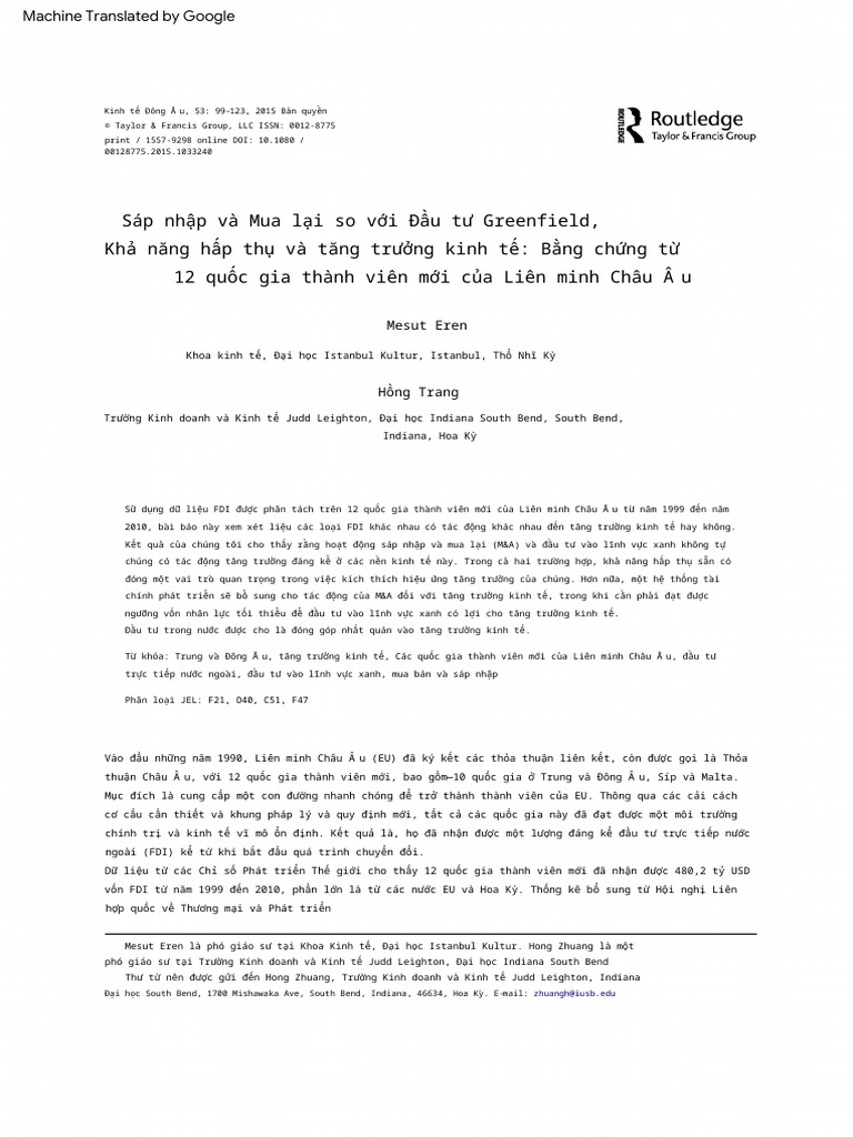Mergers and Acquisitions Versus Greenfield Investment | PDF