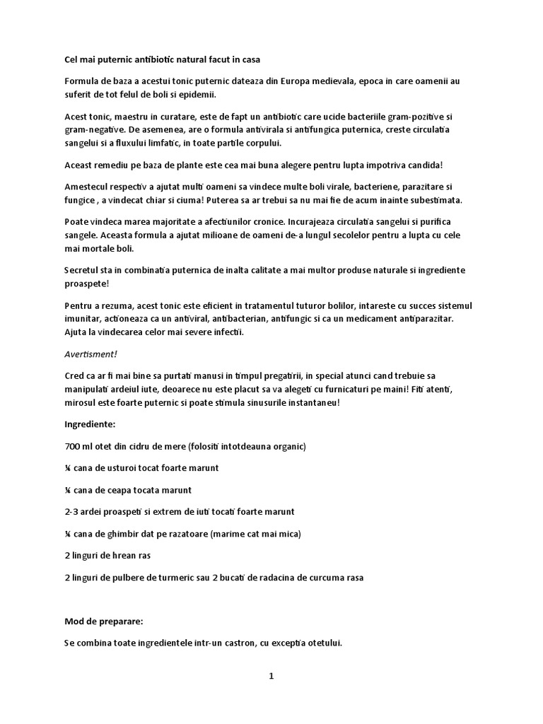 Cel Mai Puternic Antibiotic Natural Facut in Casa | PDF