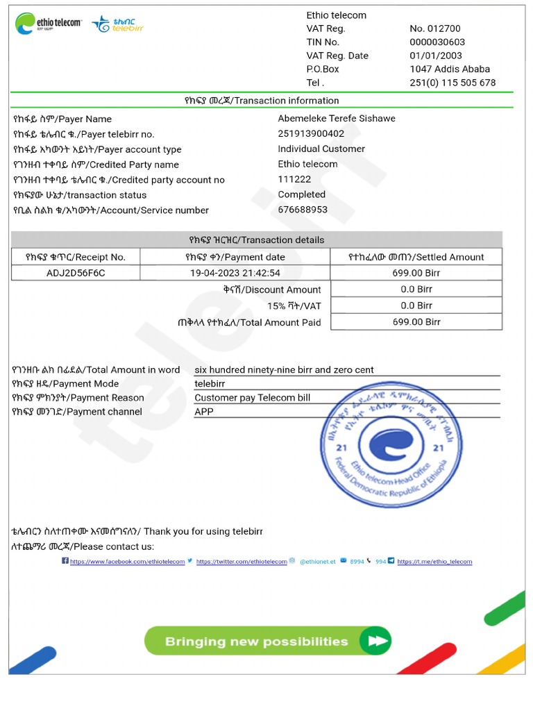 Telebirr - Customer Pay Telecom Bill | PDF