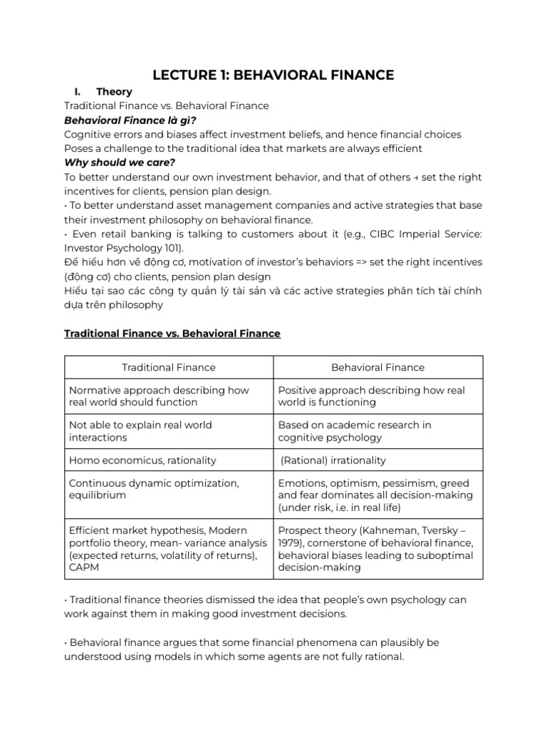 Lecture 1: Behavioral Finance | PDF