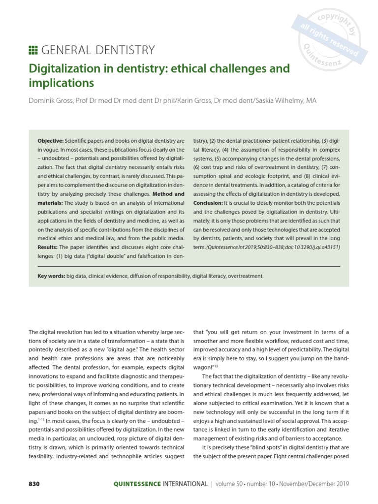 Digitalization in Dentistry Ethical Challenges and Implications | PDF ...