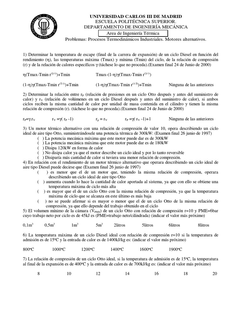 Motor Enunciado Examen UC3M | PDF | Temperatura | Calor