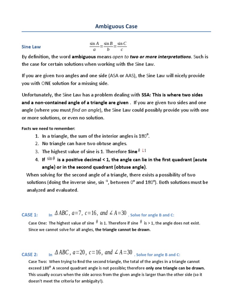 4.4 Ambiguous Case NEW | PDF | Triangle | Angle