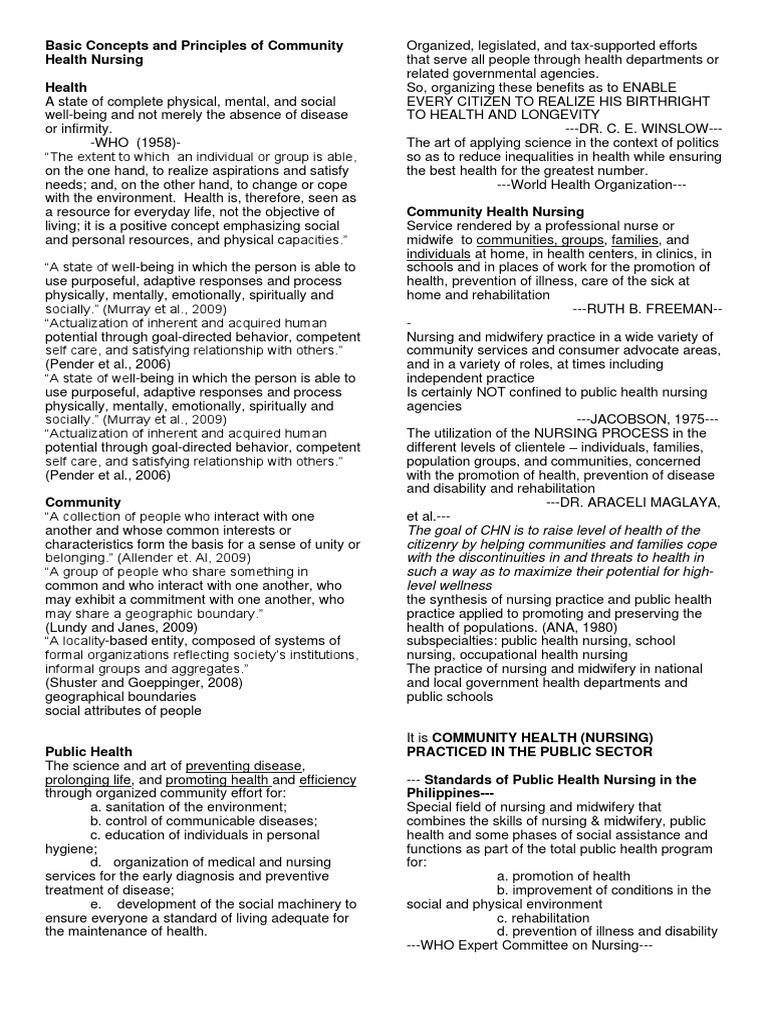 Basic Concepts and Principles of Community Health Nursing | PDF ...