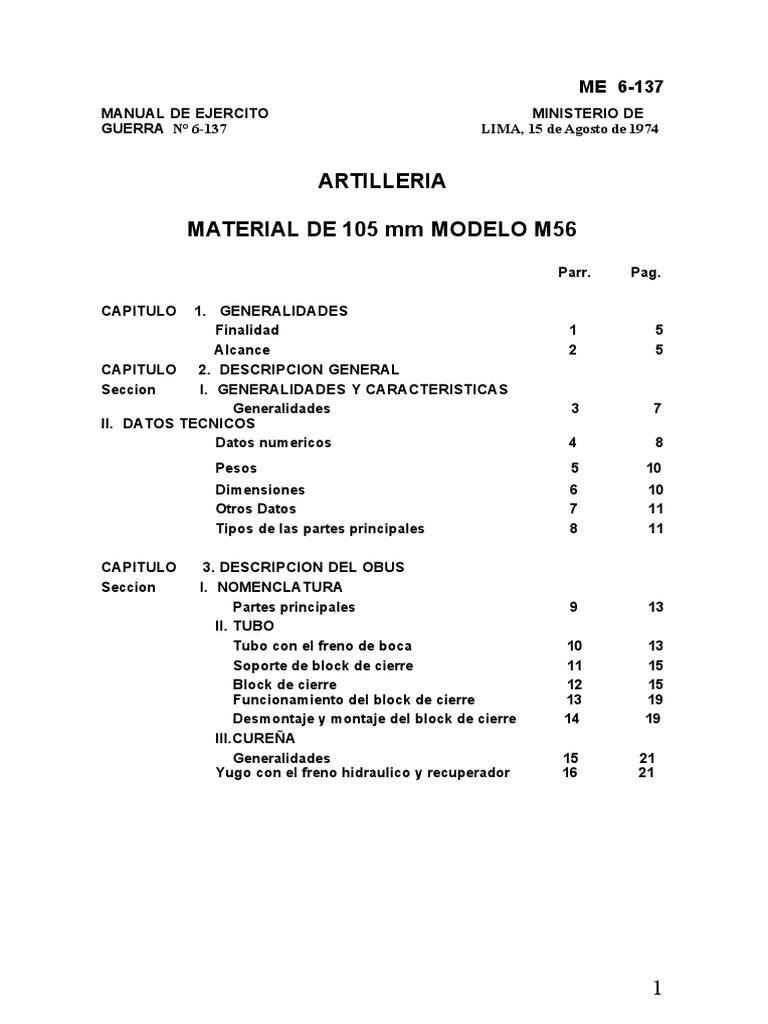 Artilleria Material de 105 MM Modelo M56 | PDF | Obús | Tornillo