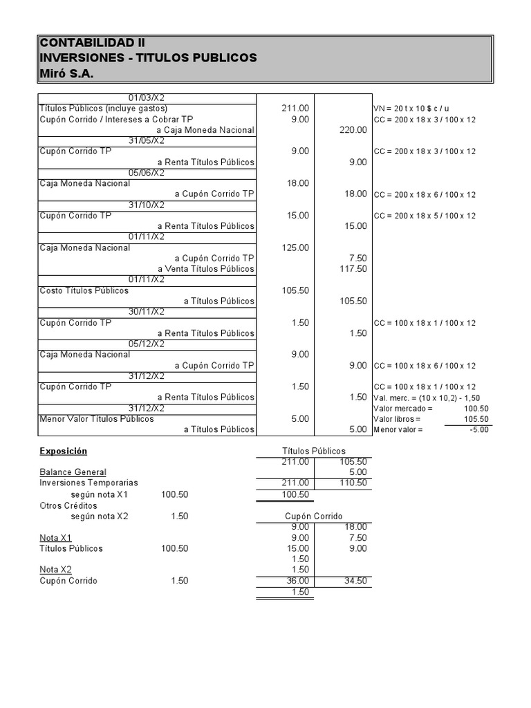 Contabilidad Ii Inversiones - Titulos Publicos Miró S.A.: Exposición | PDF