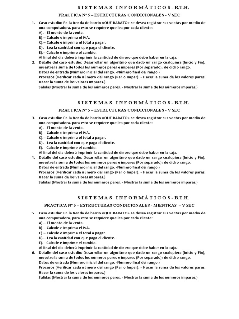Practica 5 - Estructuras Condicionales MIENTRAS | PDF | Informática