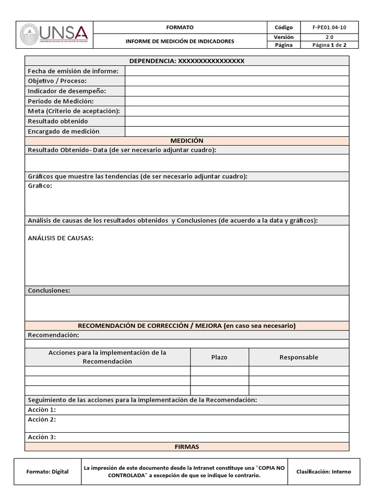 Formato - Informe de Medición de Indicadores. | PDF | Informática