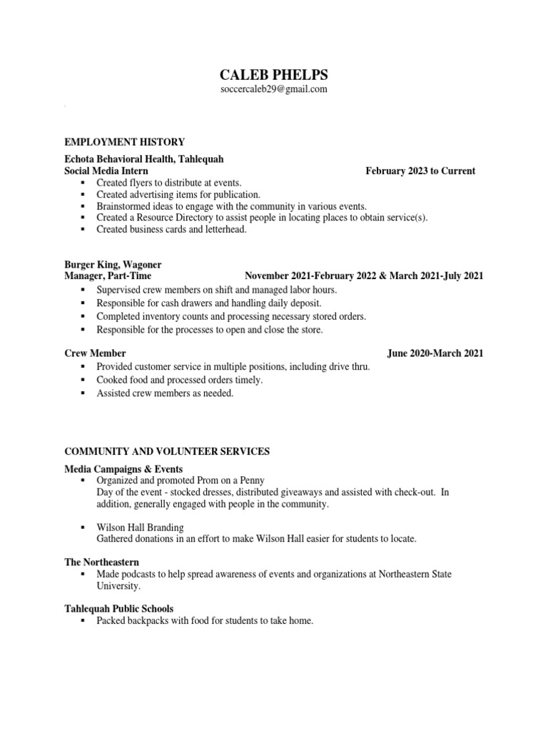 Caleb Phelps Resume | PDF | Communication | Mass Media