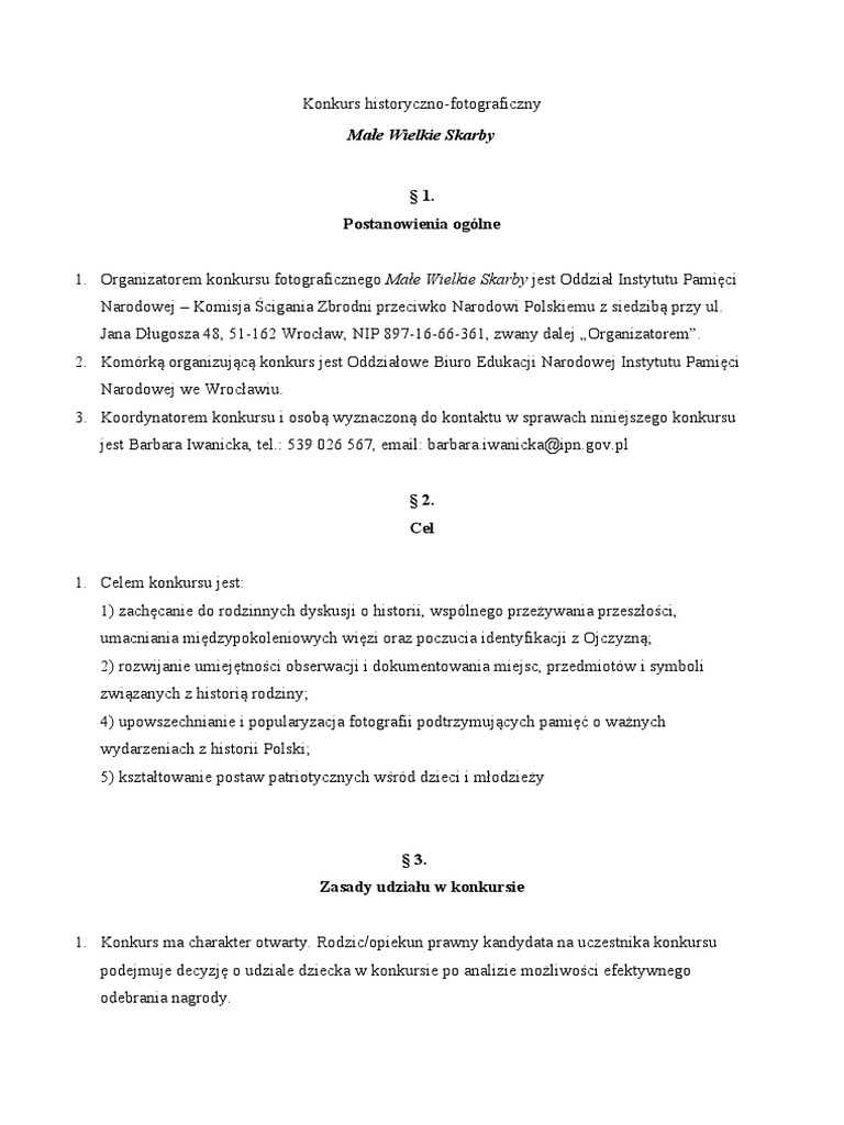 Regulamin Konkursu Male Wielkie Skarby | PDF Regulamin Konkursu Male Wielkie Skarby | PDF