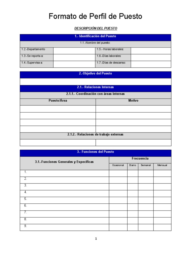 Formato de Perfil de Puesto | PDF