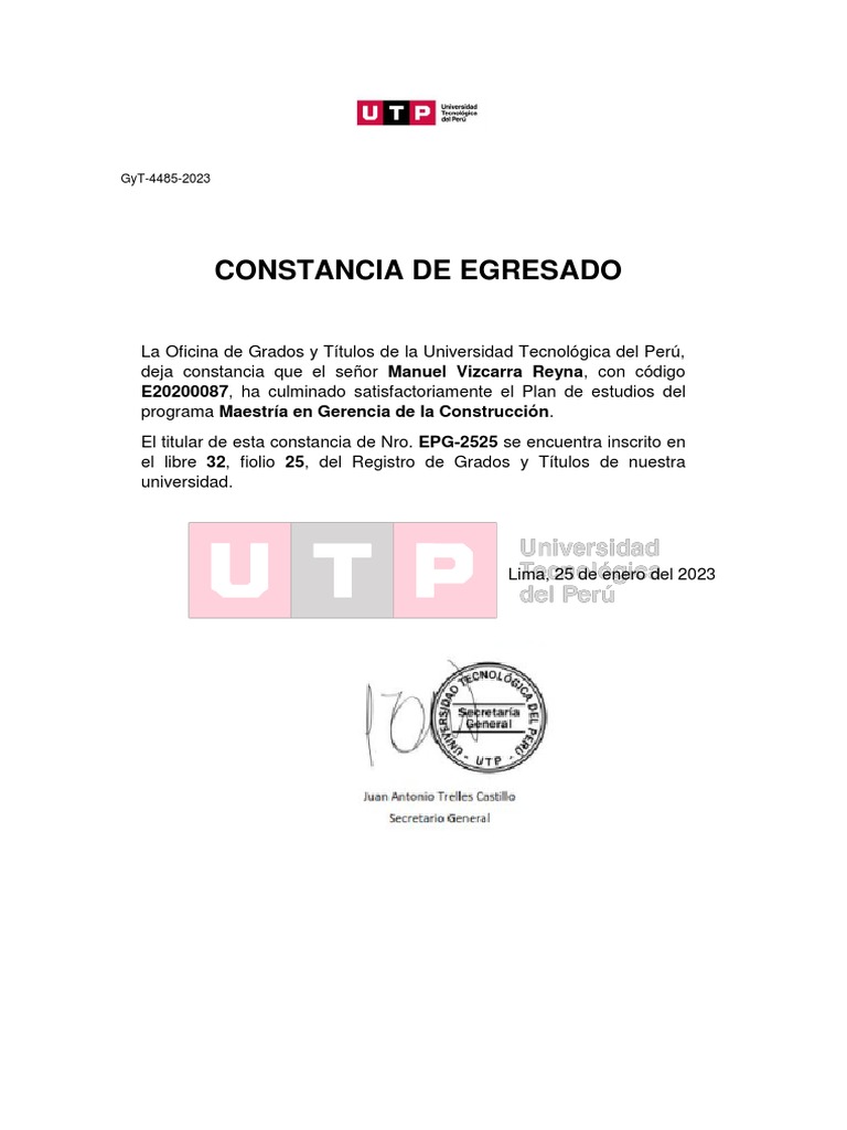 Constancia de Culminación UTP | PDF