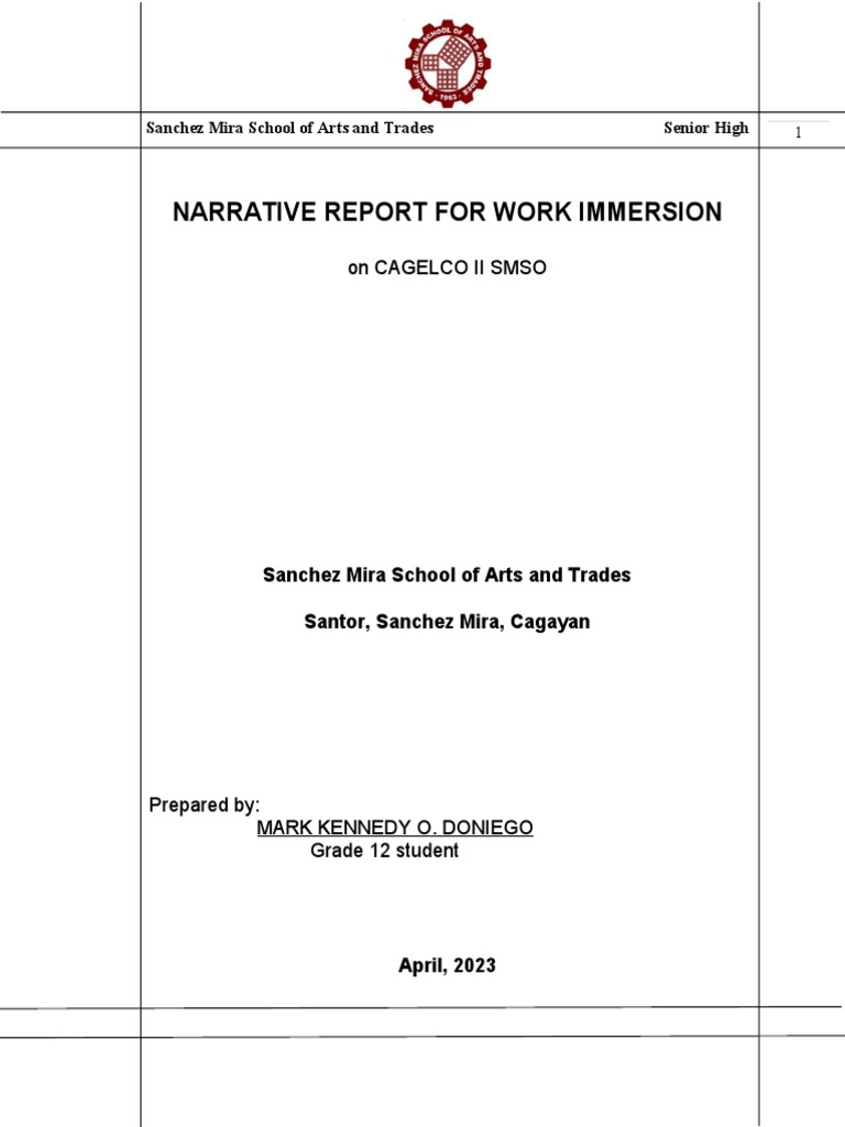 Narrative Report For Work Immersion: On Cagelco Ii Smso | PDF