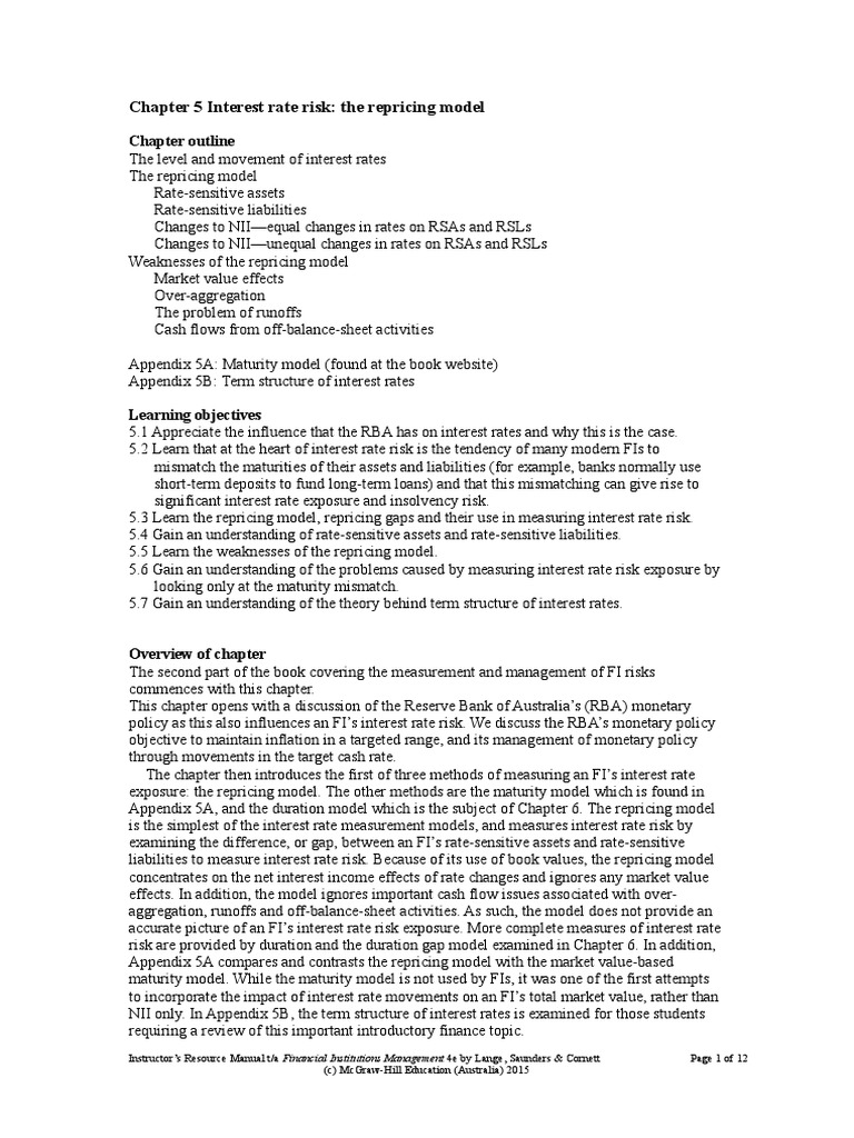 Chapter 5 Interest Rate Risk - The Repricing Model | PDF | Mortgage ...