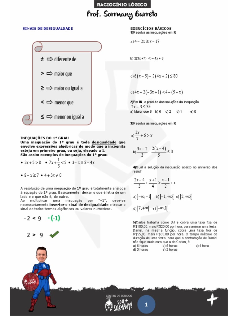 Inequações do 1º Grau: Exemplos e Exercícios | PDF